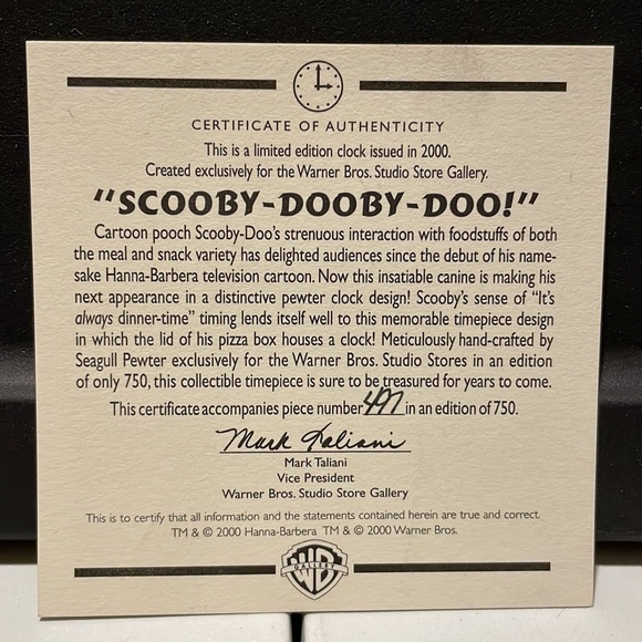 Warner Bros. | Art | Scoobydoobydoo Pewter Clock 49775 2000 Warner Bros ...